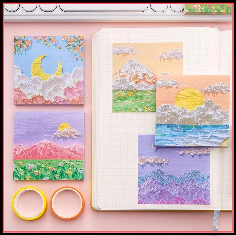 80 Pcs Oil Painting Notepad Sticky Post Memo Notes Landscape Three ...