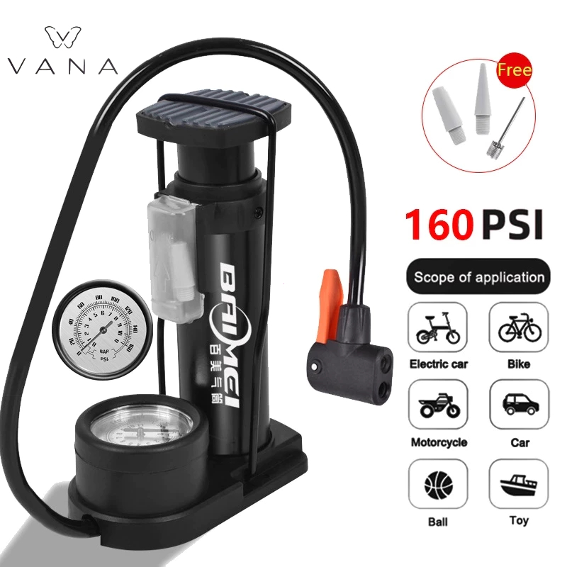 VANA Single Tube Bike Foot Pump with Gauge 160PSI High Pressure Mini ...