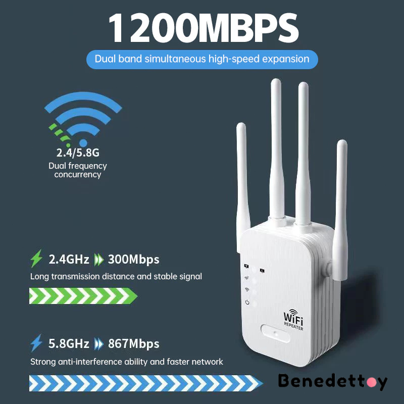 Wi-Fi Repeater 1200Mbps Network Signal Extender Wireless Router Fast ...