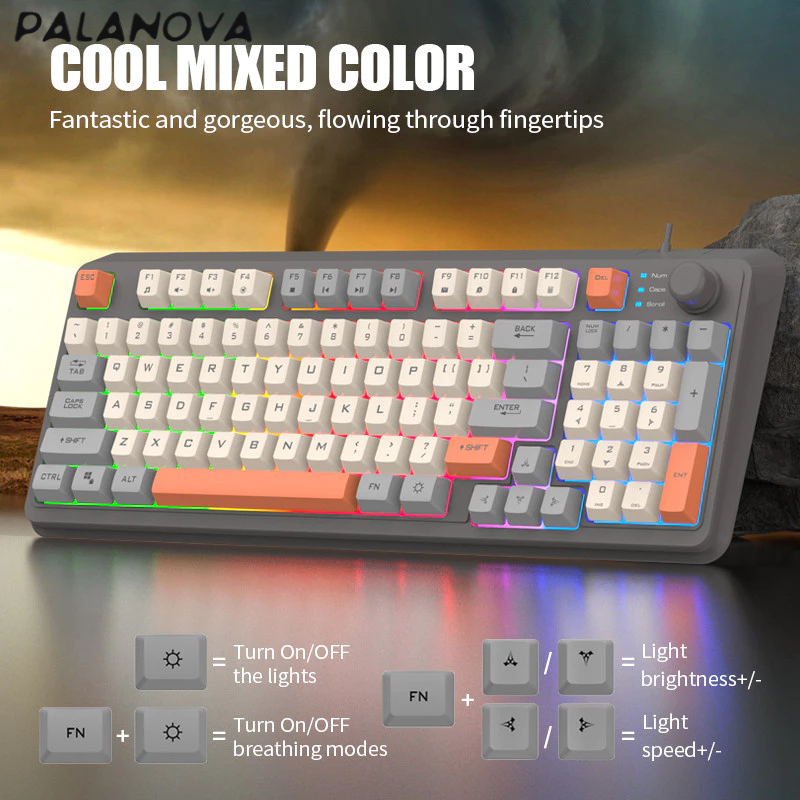 PAI】K82 Wired Keyboard Game Triple Color Matching Mechanical Keyboard ...
