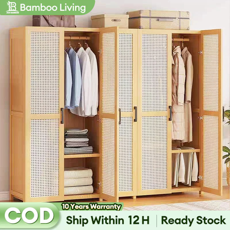 【On Hand】Bamboo Wooden Wardrobe Family Bedroom Simple Assembly Large ...