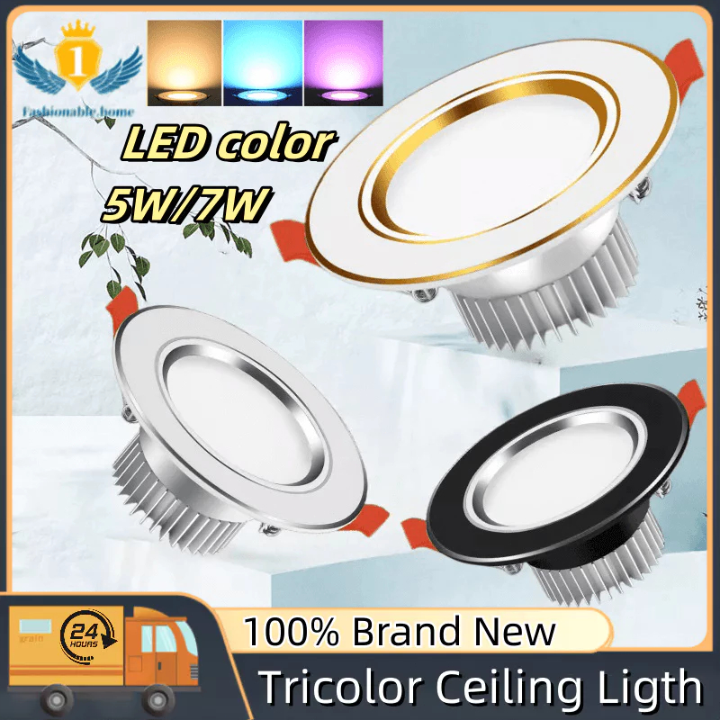 LED Ceiling Light Panel Light Down Pin Tricolor Downlight 5W/7W Color ...