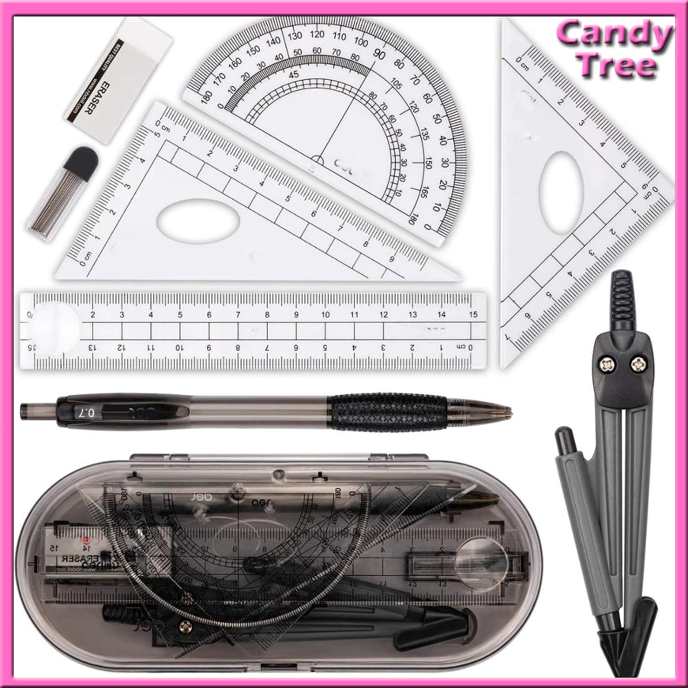 Student Exam Compass Set of 8 Pieces Ruler and Compass Set Exam Kit ...