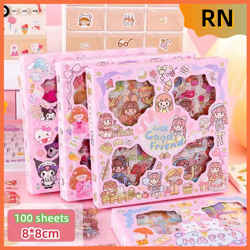 Cute Pattern Hand Account Sticker Set 100 Sheets Transparent Stationary ...