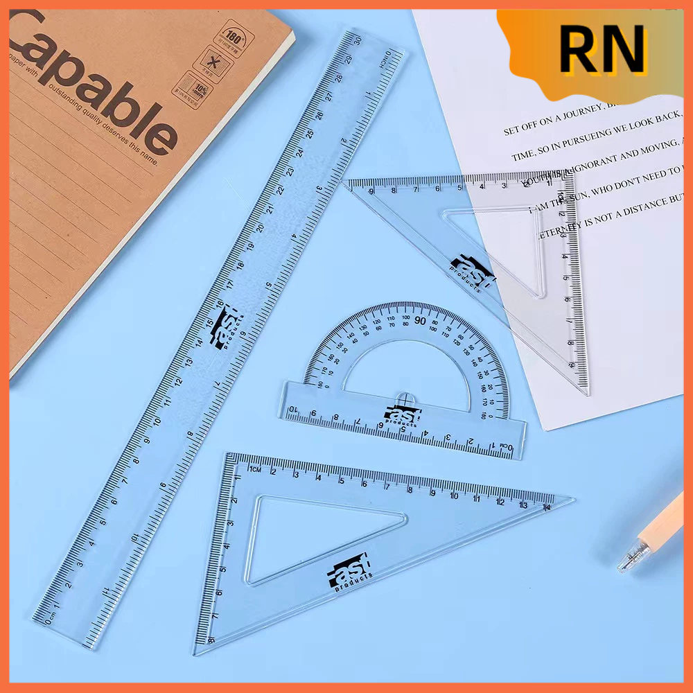 4 in 1 Transparent Plastic Ruler Set 30cm Ruler Combo Math Measurement ...