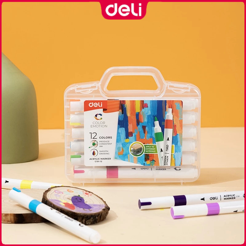 Deli 12/24/36 Colors Acrylic Marker Pen Waterproof Art Painting Pens ...