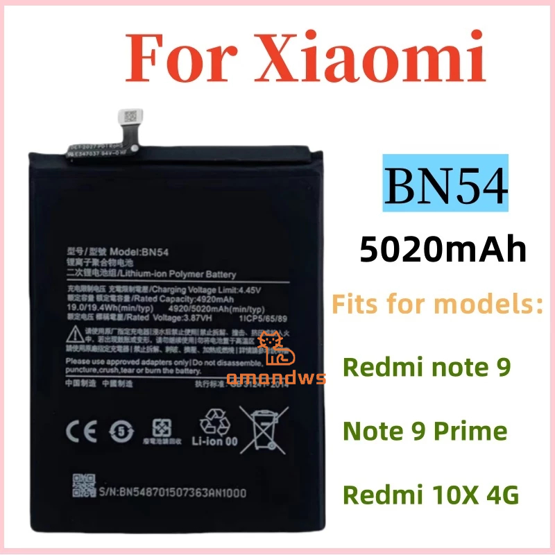5020mAh Battery Bateri BN54 Compatible For XIAOMI Redmi 9 / Redmi 10x ...