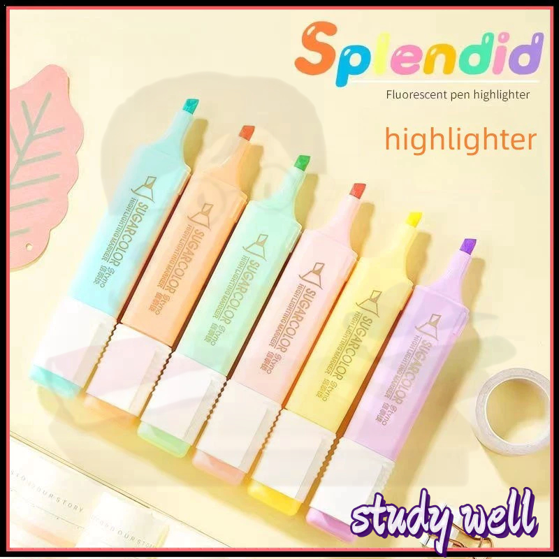 6 in 1 Macaron Highlighter Pen Eye Care Fluorescent Marker Candy Color ...