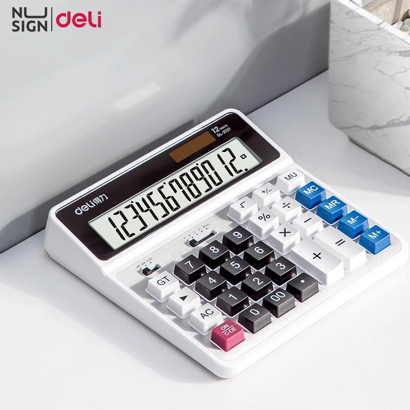 Deli 12-Digit Electric Calculator Desktop Big Calculator Solar ...