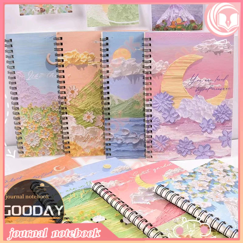 A5 Oil Painting Spiral Notebook Landscape Aesthetic Coil Notepad School ...