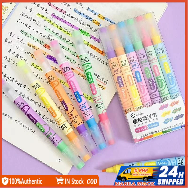 Double Head Highlighter 6 Colors Marker DIY Colors Stackable ...