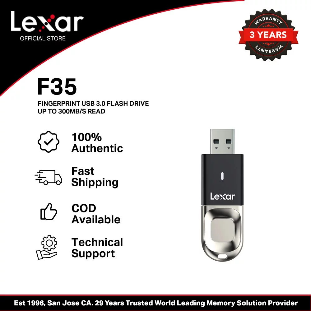 Lexar JumpDrive Fingerprint F35 64GB/128GB USB 3.0 Flash Drive | Shopee ...