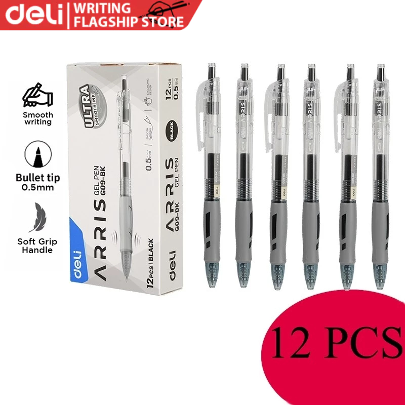 Deli Gel Pen 0.5mm EG09 12PCS Press Sign Pens Student Writing ...
