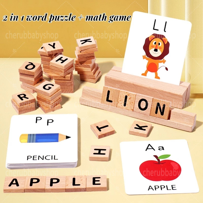2 in 1 word puzzle math game wooden English letter word game double ...
