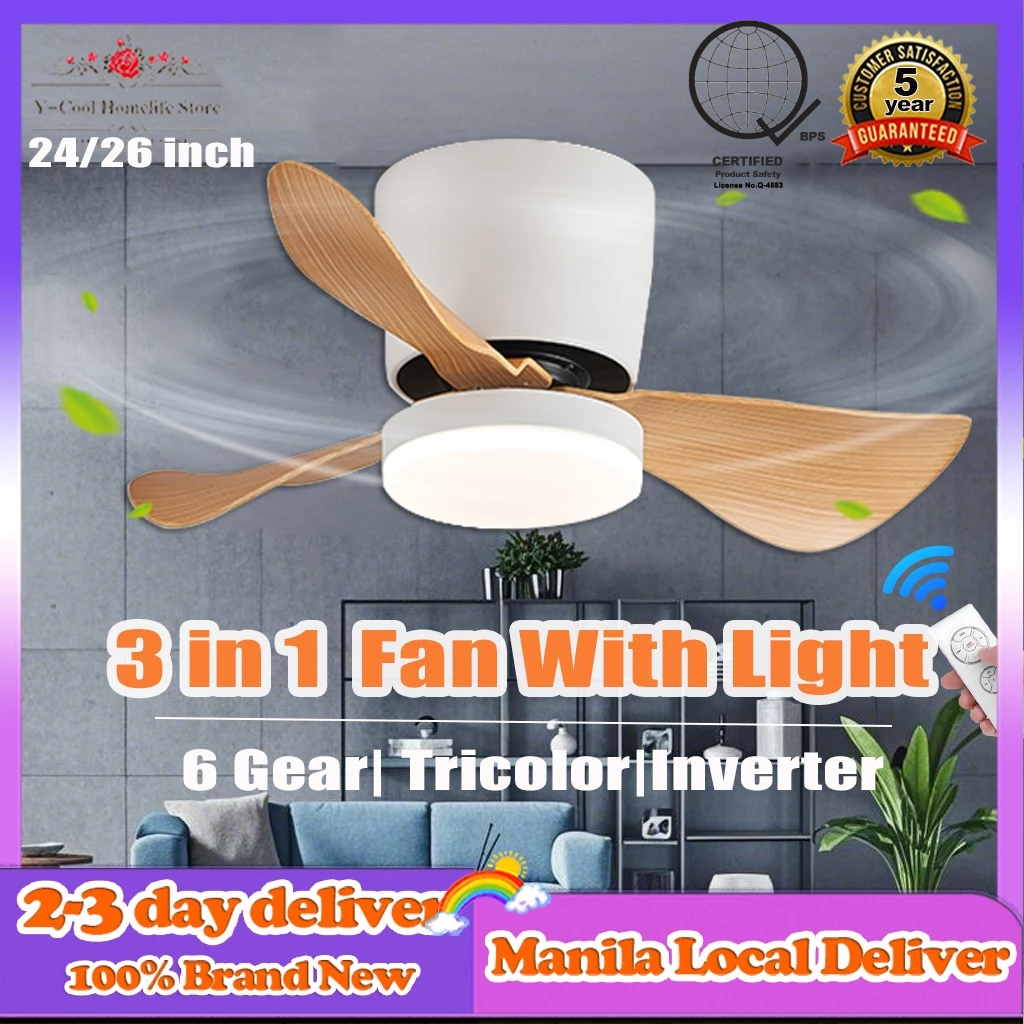 Nordic ceiling fan with light 24/26 inch fans lights 3 Color 6 Speeds ...