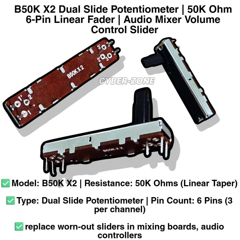 B50K X2 Dual Slide Potentiometer | 50K Ohm 6-Pin Linear Fader | Audio ...