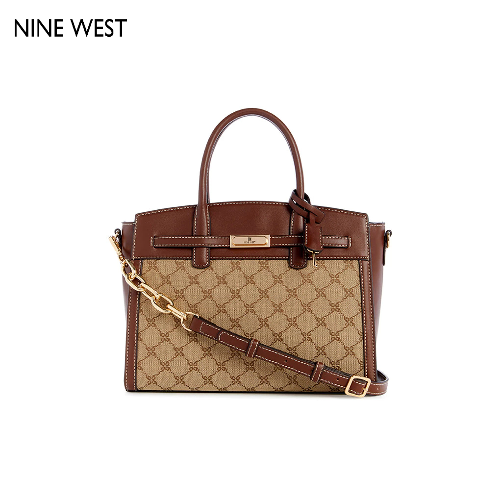 Nine West Dax 3 Compartment Satchel Mocha Logo/Mahogany | Shopee ...