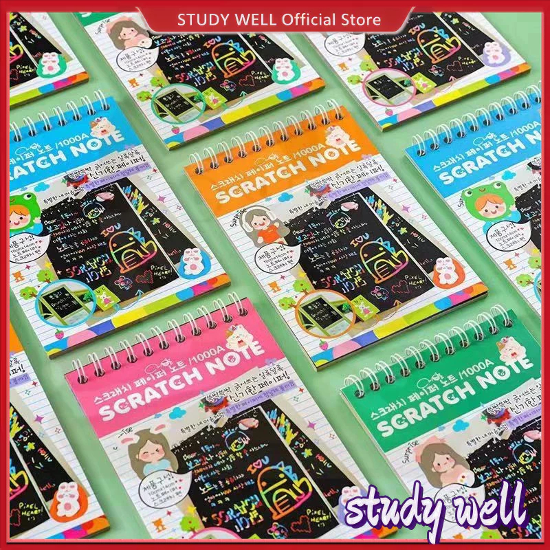 10 Sheets Kids Scratch Coloring Book Mini DIY Drawing Painting Black ...