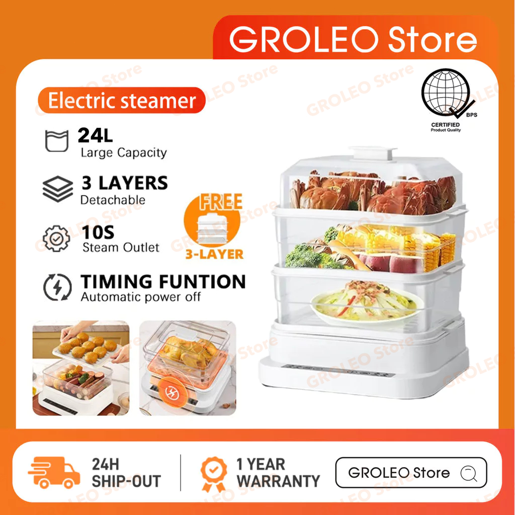 GROLEO Electric Steamer for Siomai 24L 3 Layers Electric Food Steamer ...