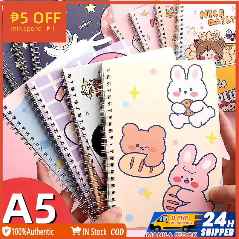 A5 Cute 60 sheets Spiral Notebook Cartoon Ins Style Coil Notepad School ...