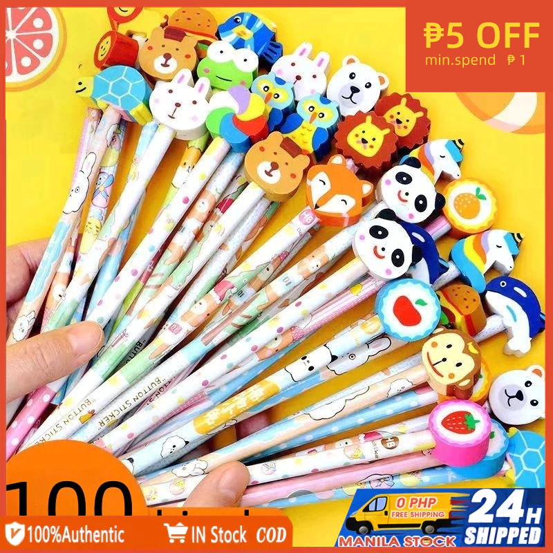 50 20 Pc Cartoon Pencil With Cute Eraser Children School Supplies Kwaii ...