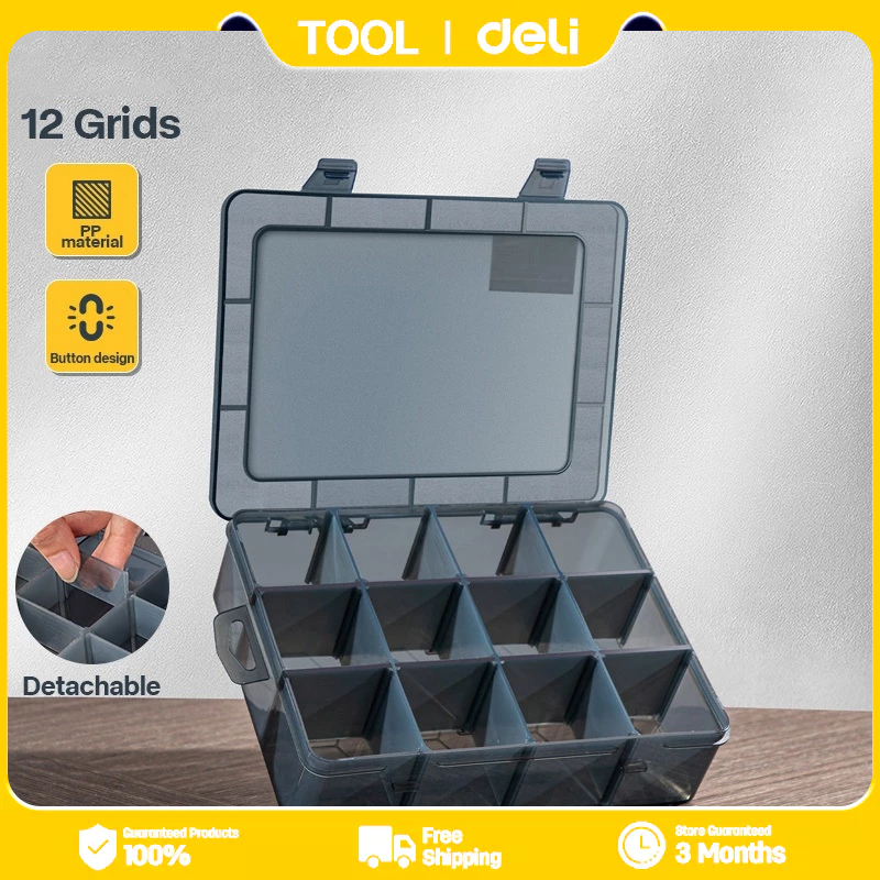 Deli Tools Black 12 Grids Parts Boxes Detachable Grid Storage Box ...