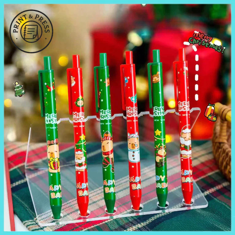 6pcs Christmas Click Gel Pen Set Cute Holiday Ballpoint Pens, Smooth ...