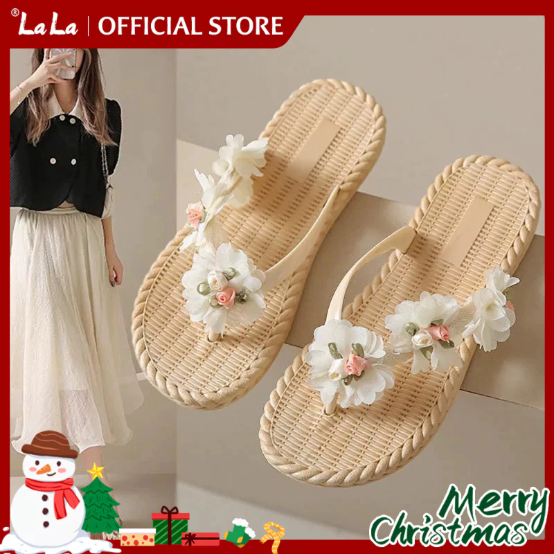 LALA Flower Flip Flops Beach Vacation Style Retro Flat Slippers for ...