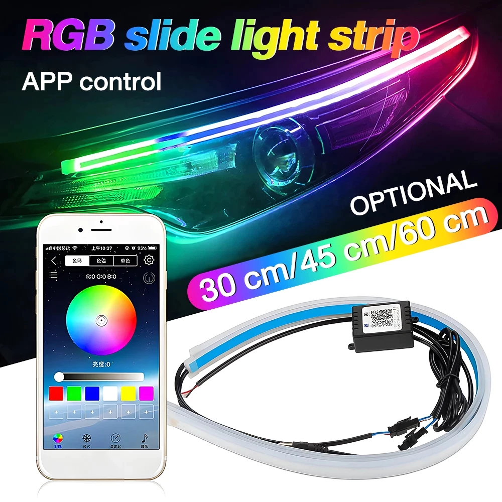 APP Controlled RGB DRL Lights Flexible LED Strip with Turn Signal Flow Universal 12V Daytime ...