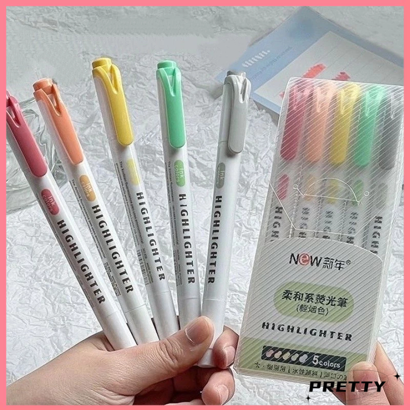 Dual Head Highlighter Pen Set Fluorescent Art Marker Japanese Cute ...
