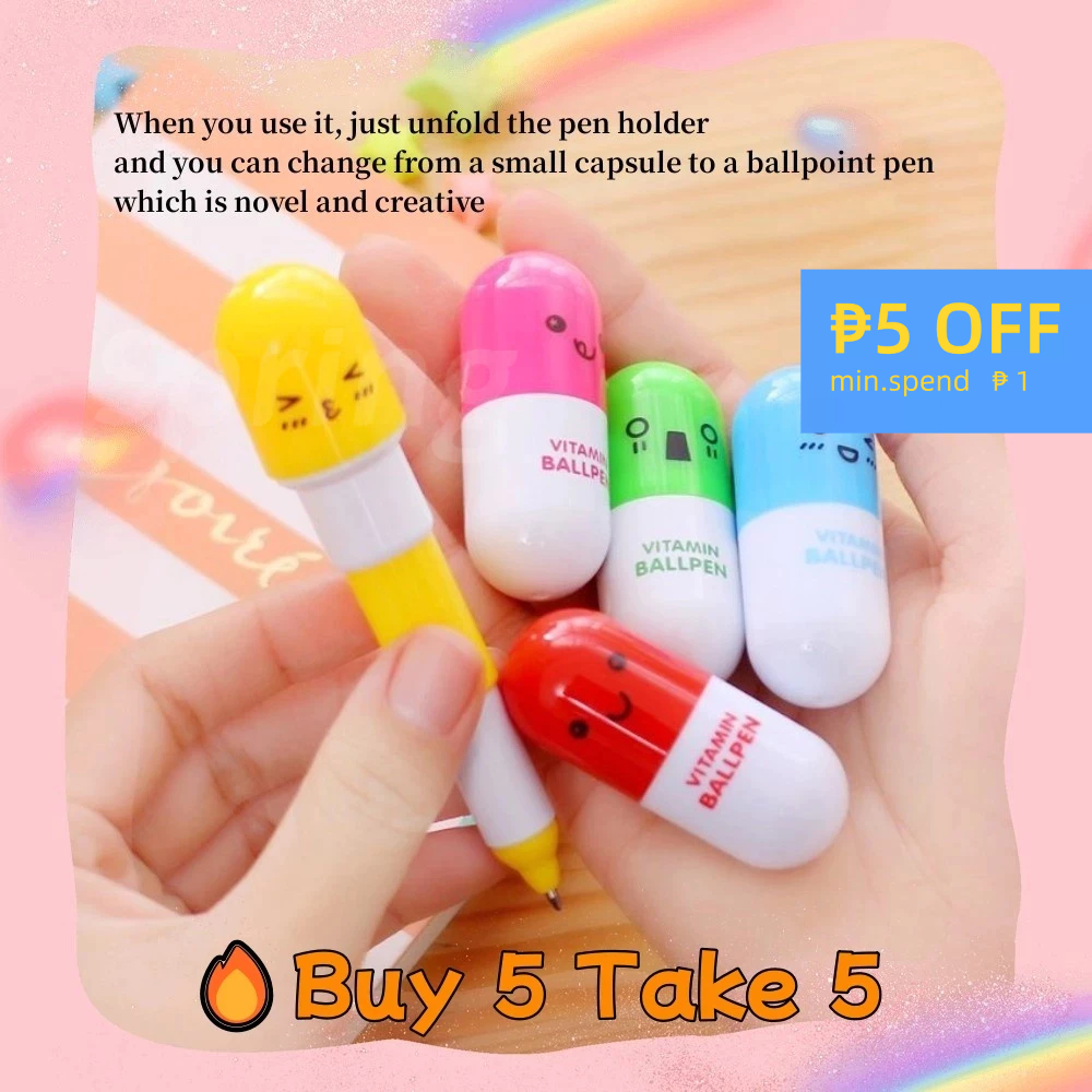 10PCS Capsule Shaped Colorful Retractable Ballpoint Pens Emoji Creative ...