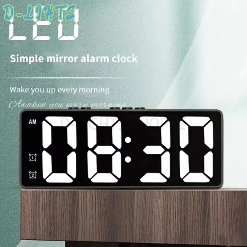 LED Mirror Clock Digital Alarm Snooze Display Time Desktop Electronic ...
