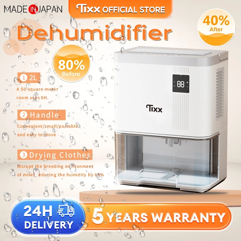 Tixx 2L Dehumidifier for Bedroom Large Room and Office Auto Shut Off Ultra Quiet Air ...
