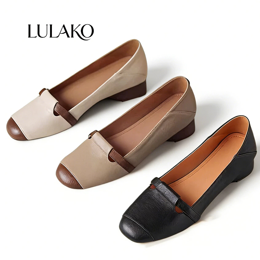 LULAKO Black School Leather Shoes for Women Close Elegant Two Tone ...