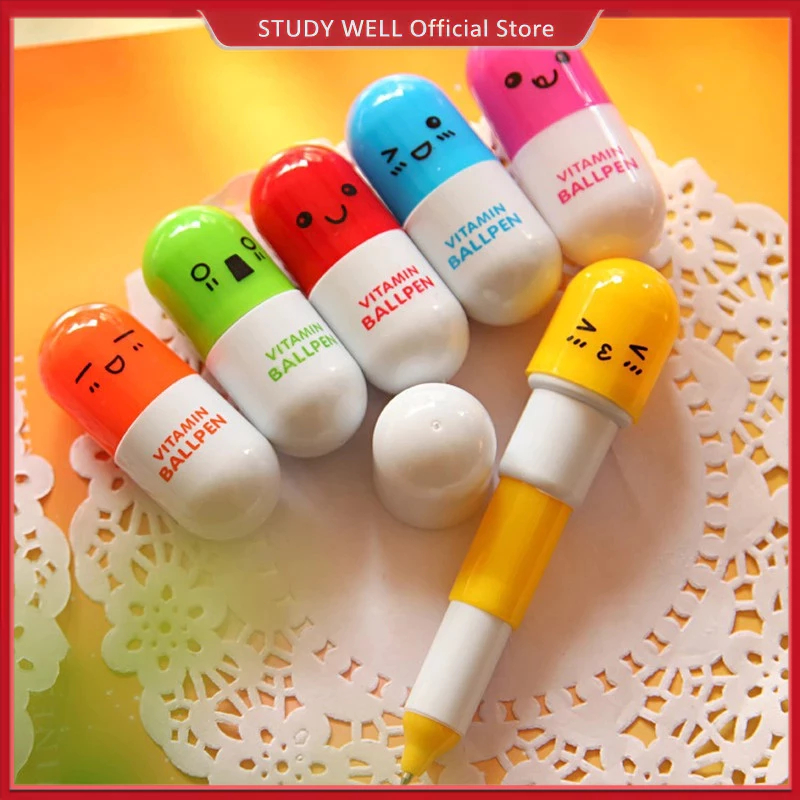 Creative Cute Capsule Pill Ballpen Emoji Colorful Retractable Ballpoint ...