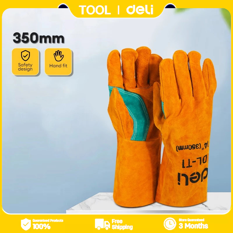 Deli 14" Protective Gloves Cowhide Suede Leather Gloves Welding Gloves ...