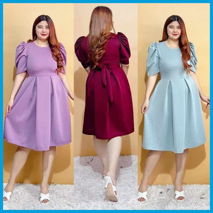 Sheena)Ko%MidiIp|Dress-vPuff-nSleeve-Q(S-L) | Shopee Philippines