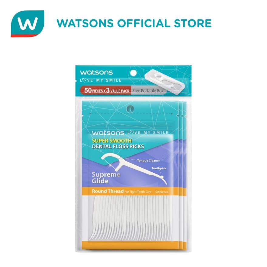 WATSONS Super Smooth Round Thread Dental Floss Picks 50S X 3 | Shopee ...