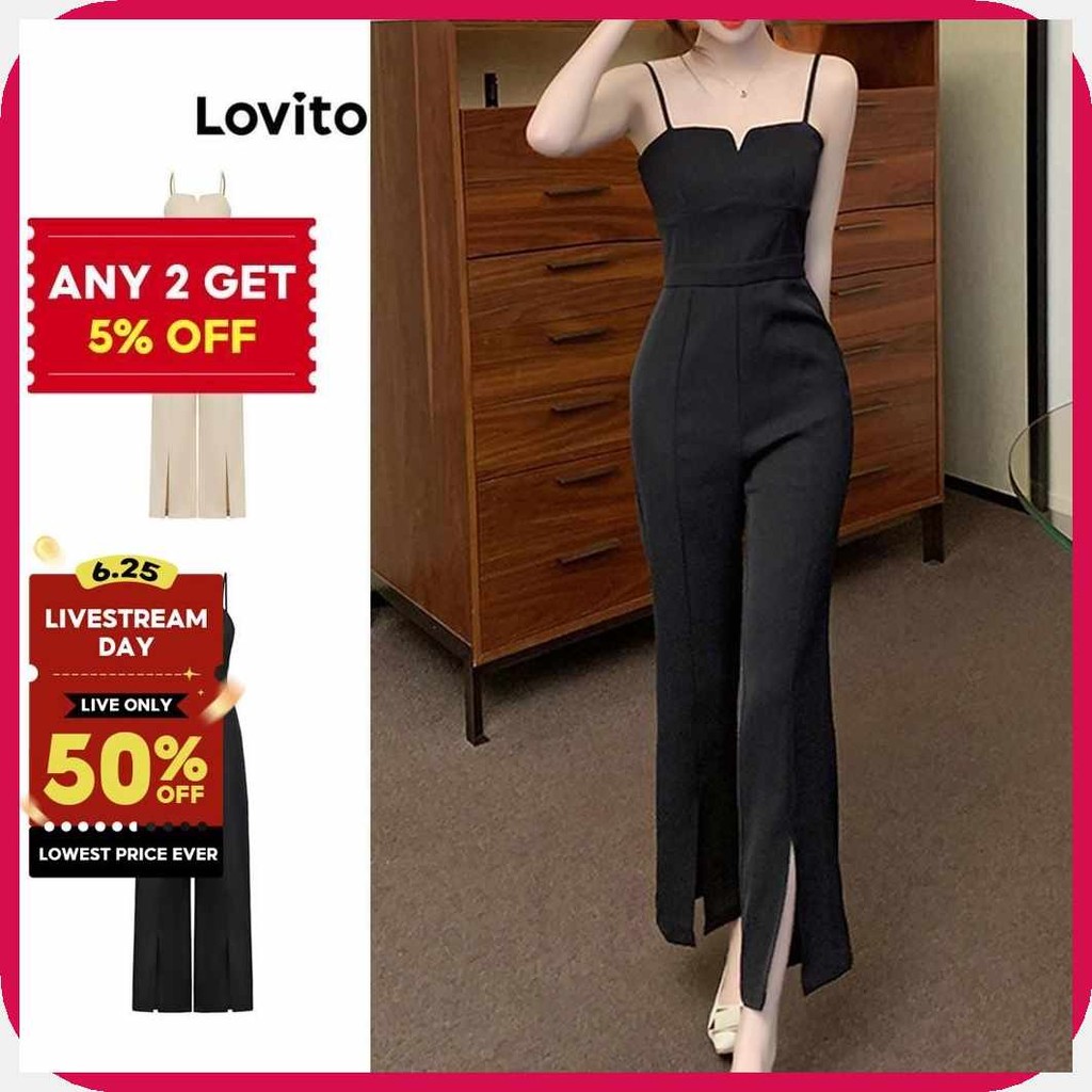 Lovito&de)jW;Women+s@E@Elegant+f@Plain+W@Split+TT@Summer+gD@Jumpsuit ...