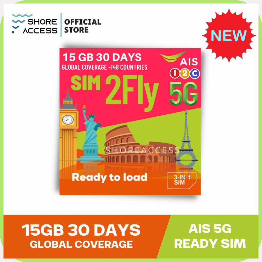 (15GB>Mx(30|Ig&DAYS)+Sm@cc@IN@bZ@zx@ta 5G READY AIS SIM2FLY Global Coverage +148 Countries BY ...