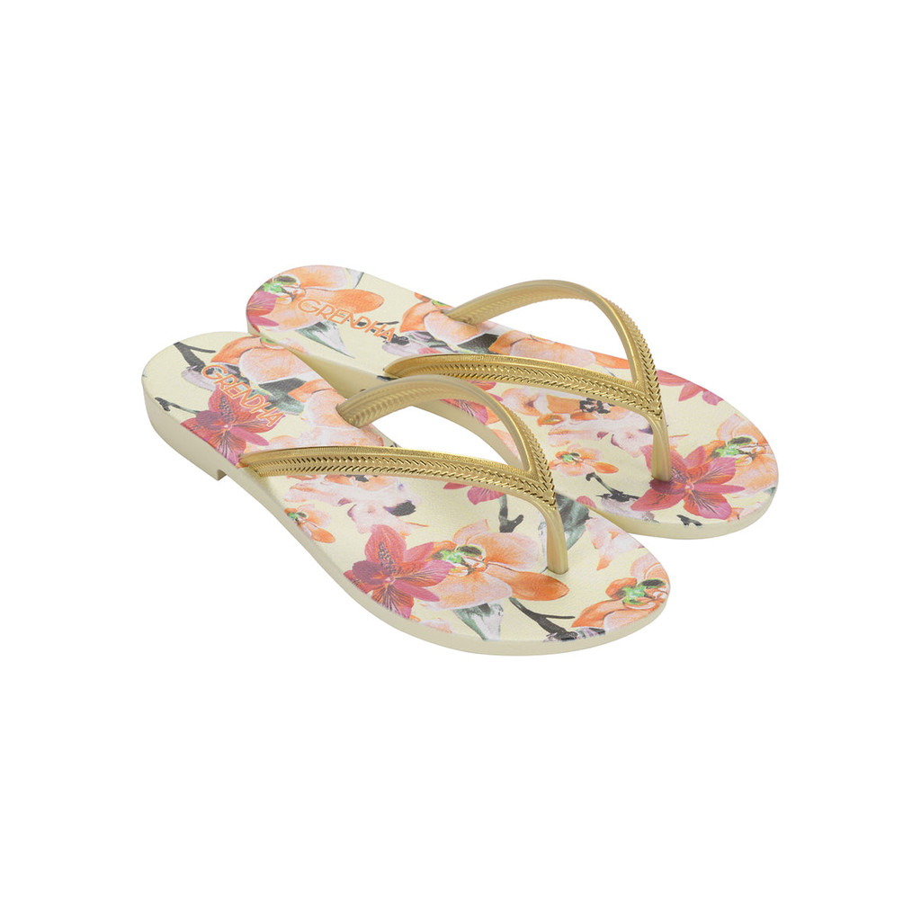 Grendha Acai Energia Fem Iriodim Beige Floral Comfortable Slippers for ...