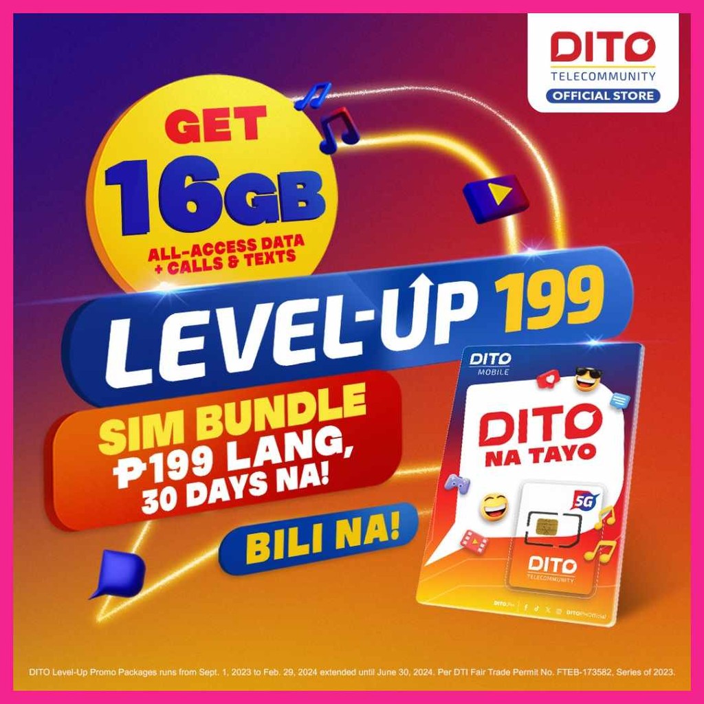 DITO>Kr`5G?bM'SIMul-with!Cf,Level-Up!wc,199!EZ,Bundle!IP,(16GB!OH-Data ...