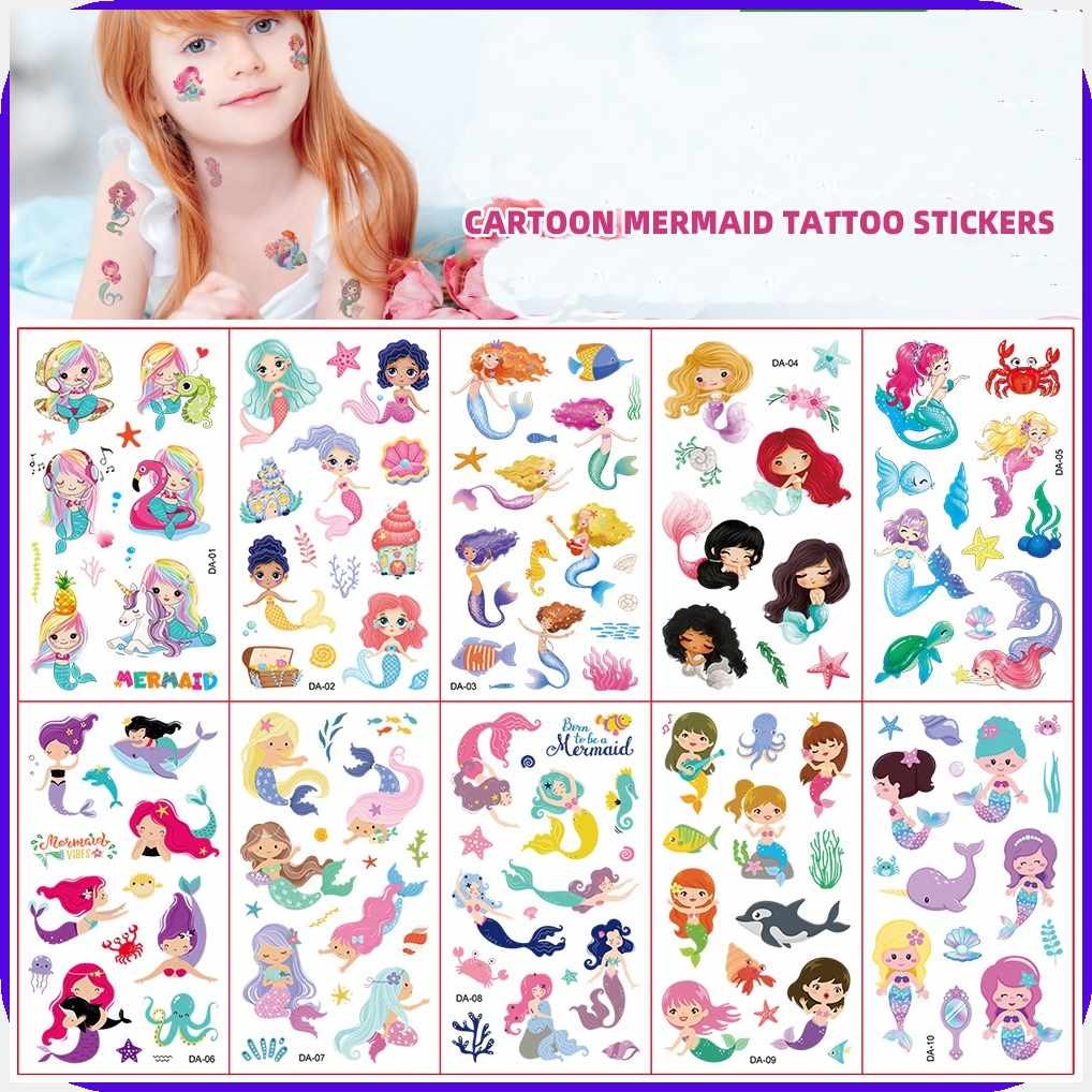10Sheets/Set{cKid(fY&Cartoon+Li@sk@jb!Mermaid[Df!Tattoo[ue!Stickers[Vd ...