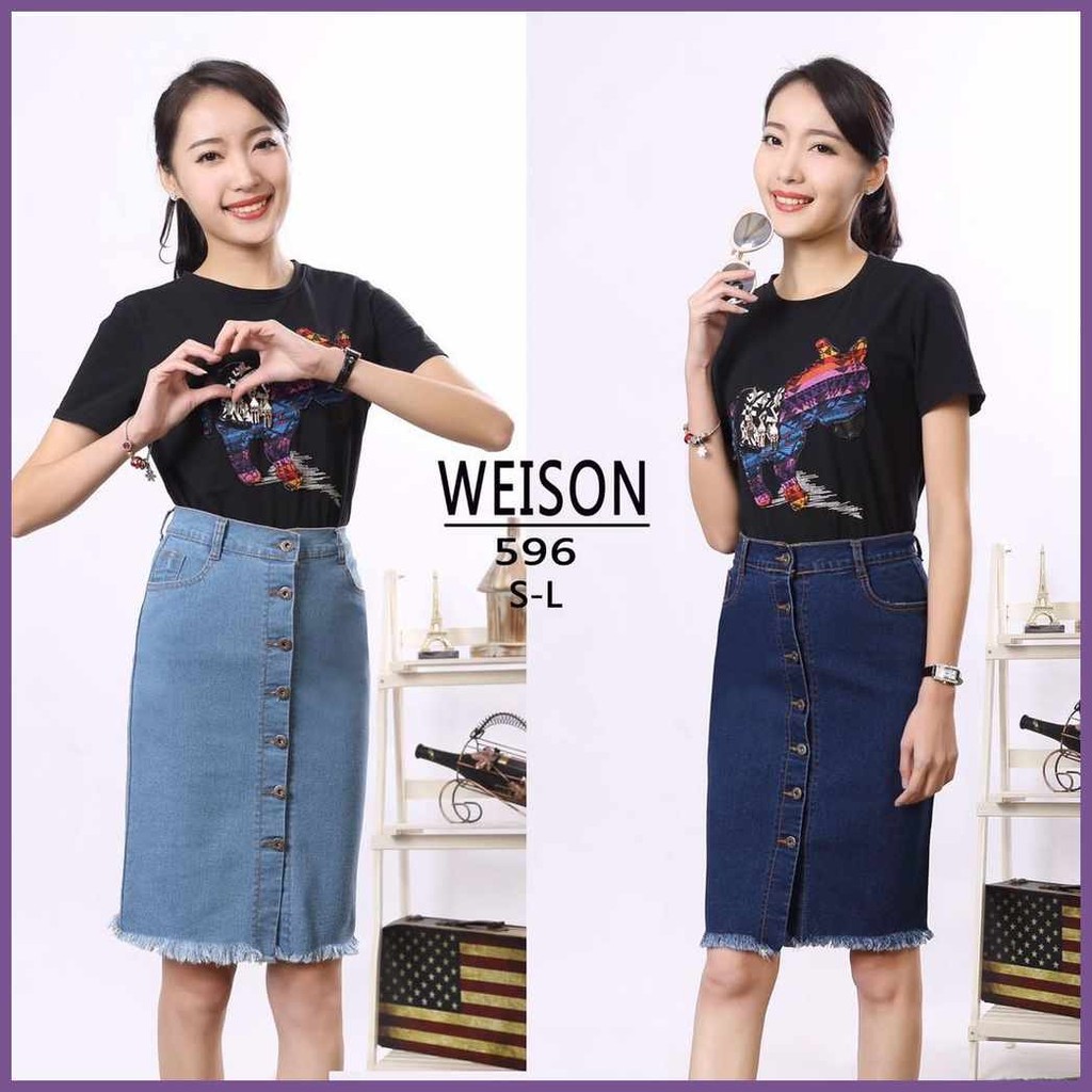 WANG|OU%Y*WEISON@Bv+DENIM!SD,Ri+Qh+ow+qa+MIDI SKIRT #596W | Shopee ...