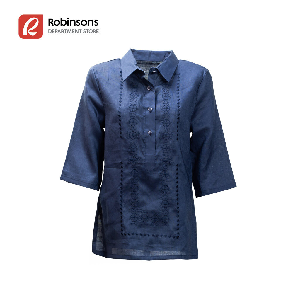 Red Deals Ladies' Rami Fabric 3/4 Sleeves Barong with Floral Embro ...