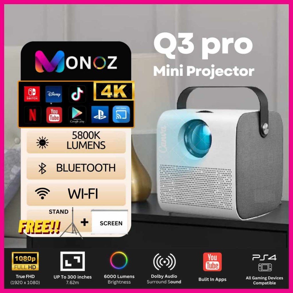 Q3~fr/PROF*Portable_U:Smart%C:Mini%M:4K&Full&HD&Projector IOS / Android WiFi Bluetooth HDMI P ...