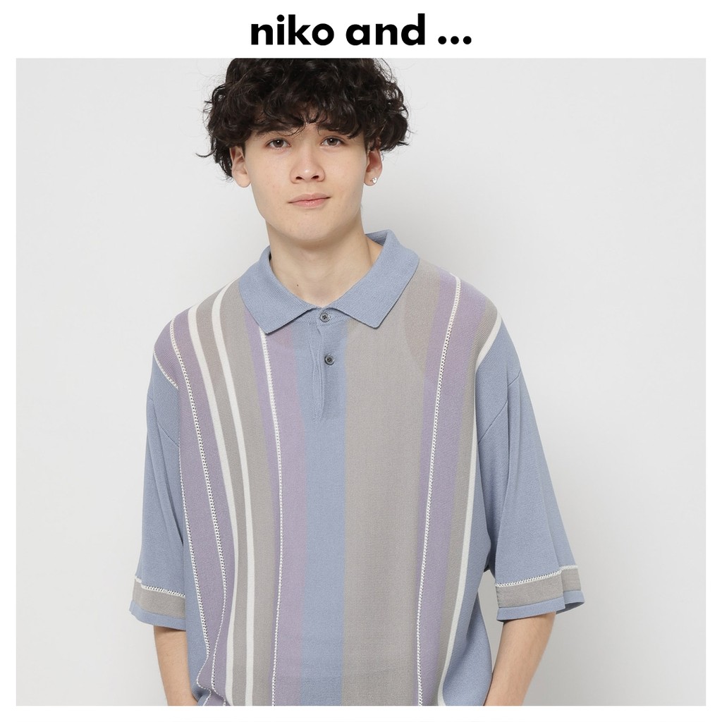 niko and Striped Polo Knit Pullover Mens Blue | Shopee Philippines