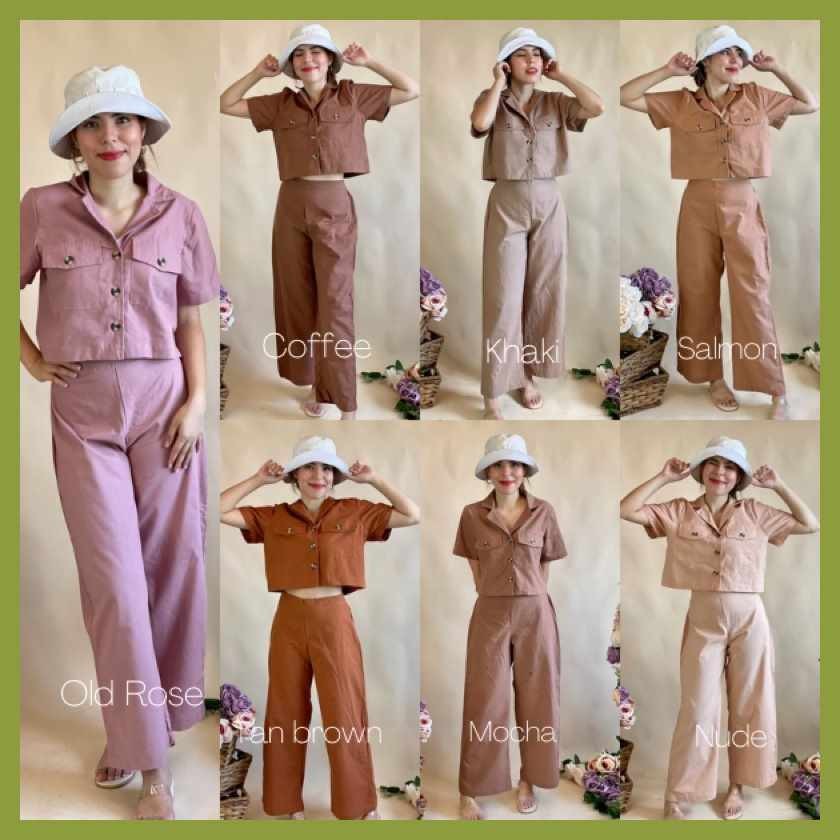 Linen&a@ip@FW@mc@vw@LR@bM[W!Cargo Polo Coords with Trousers (Aster ...