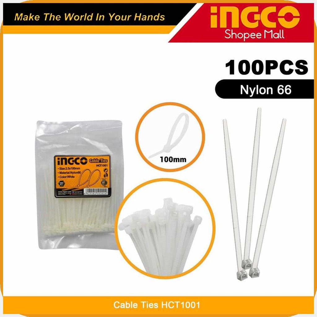 INGCO{r!White?mp{Cable,DF!Tie[vC!/[bH!Zip[HK!Tie[KD!2.5[mF!x 100mm ...