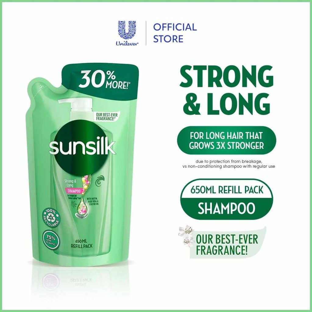 Sunsilk*d)Strong@I+&+O[Long,k[Shampoo,r[Refill,a[Pack,O[650ml | Shopee ...